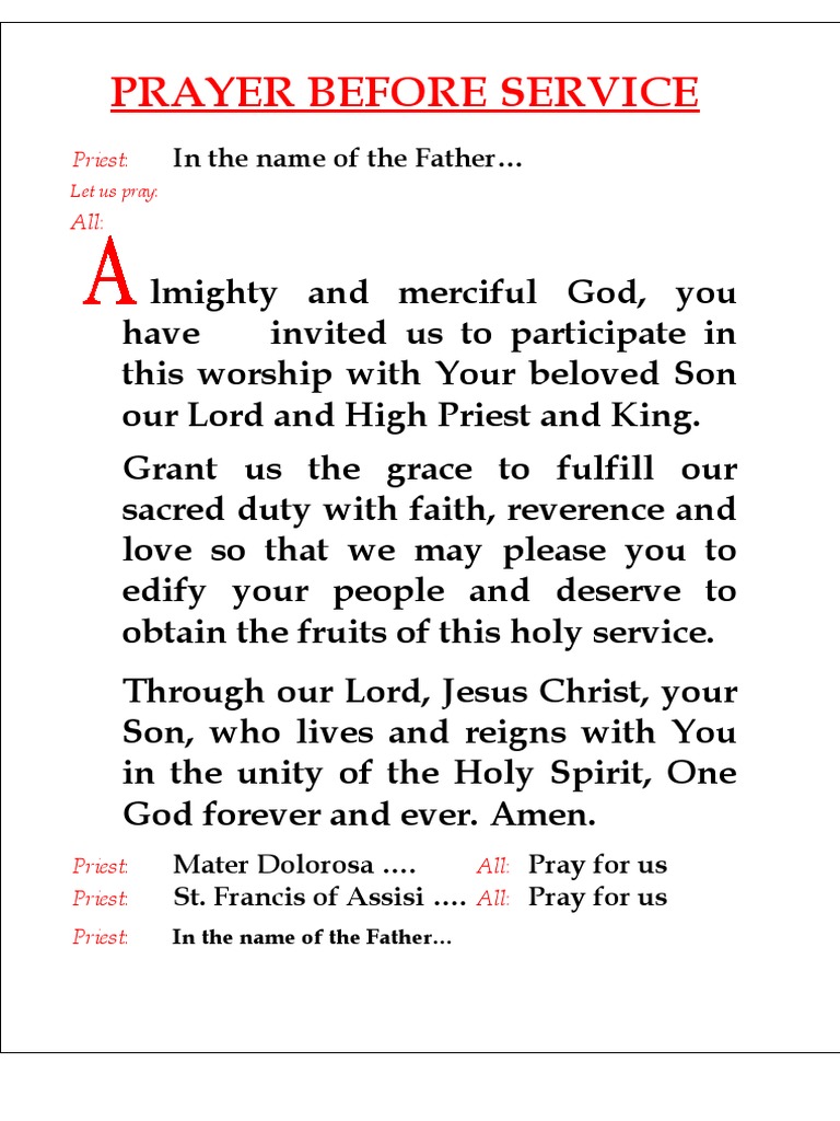 Prayer Before and After Service | PDF