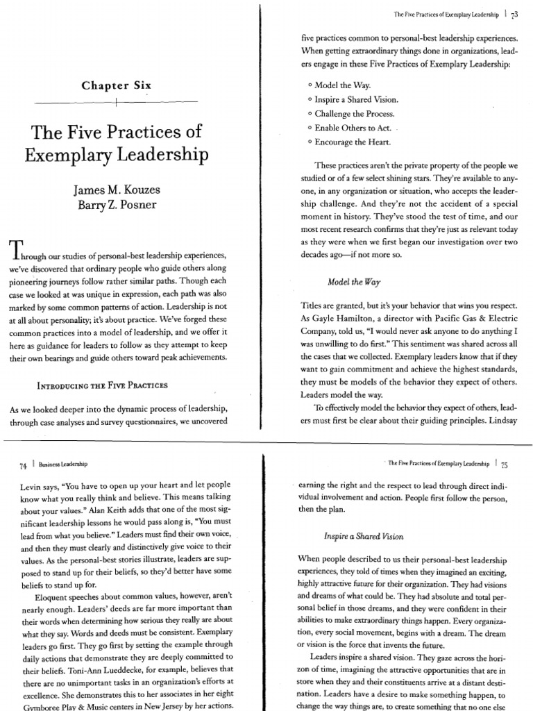 The Five Practices Exemplary Leadership: Chapter Six | PDF | Value ...