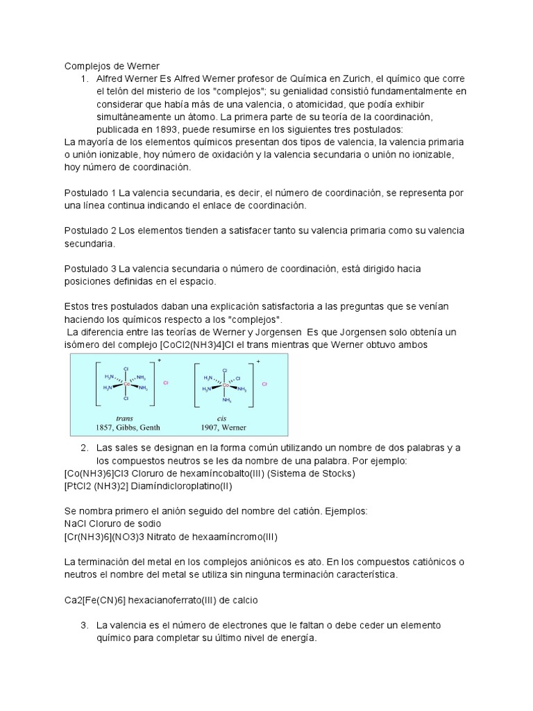 Complejos de Werner | PDF | Complejo de Coordinación | Reacciones químicas