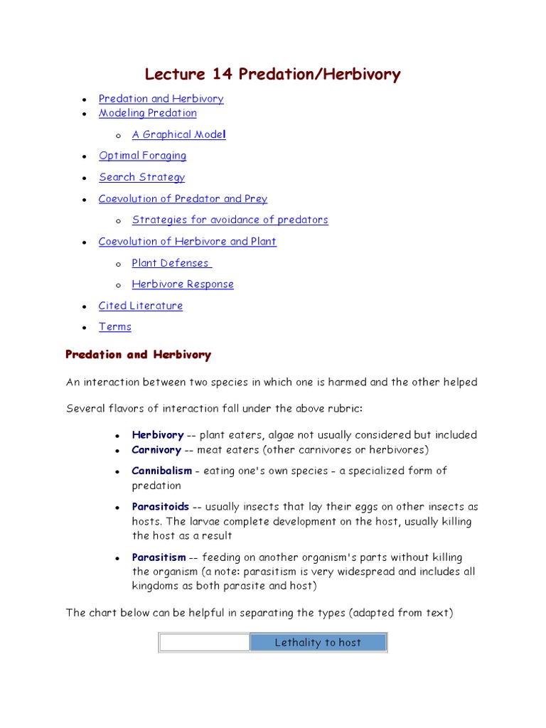 Lecture 14 Predation/Herbivory | Download Free PDF | Herbivore | Predation