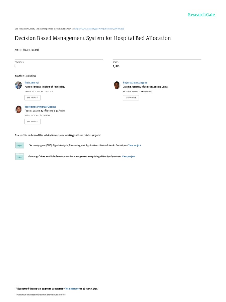 Decision Based Management System For Hospital Bed Allocation | PDF ...
