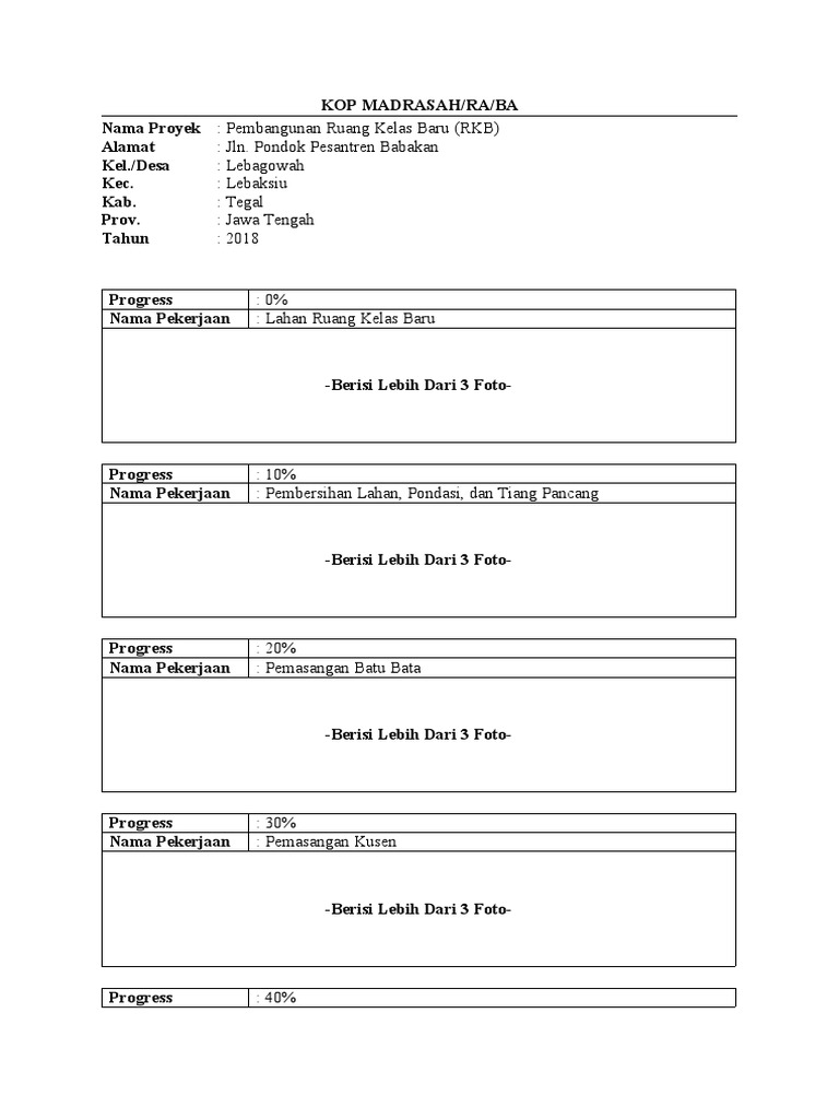 Format Laporan Progress Pekerjaan 50% | PDF