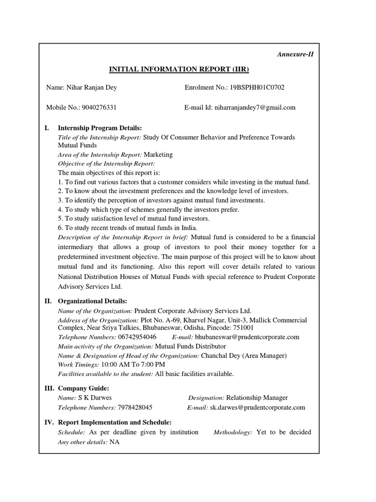 Initial Information Report (Iir) : I. Internship Program Details | PDF ...