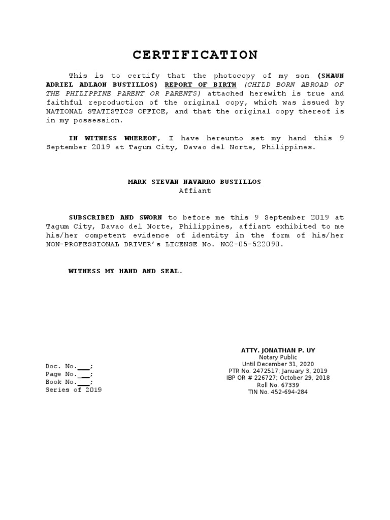 Certification Documents | PDF | Power Of Attorney | Notary Public