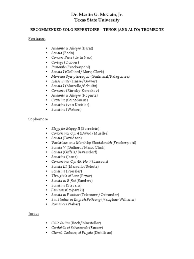 Collegiate Trombone Solo Repertoire List PDF | PDF | Concerto ...