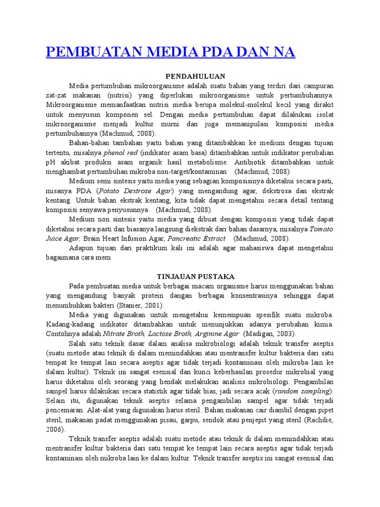 PEMBUATAN MEDIA PDA DAN NA | PDF