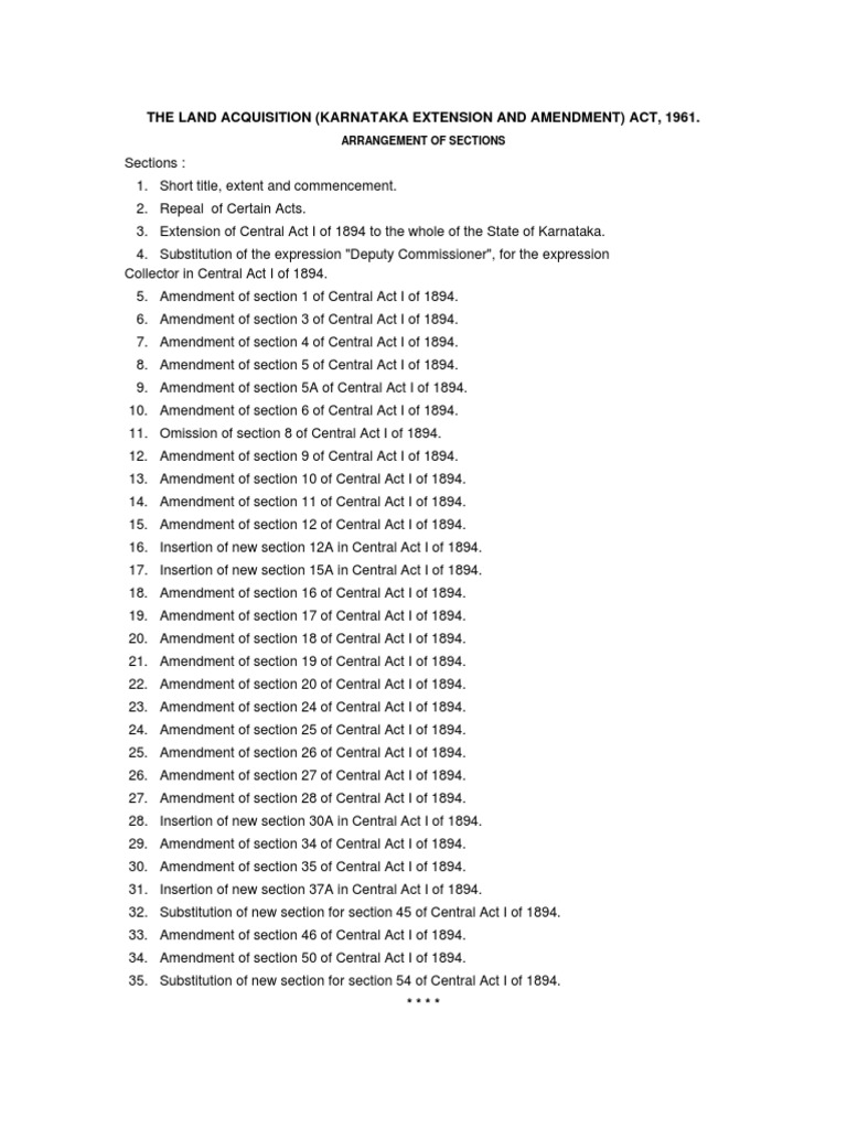 The Land Acquisition (Karnataka Extension and Amendment) Act, 1961 ...
