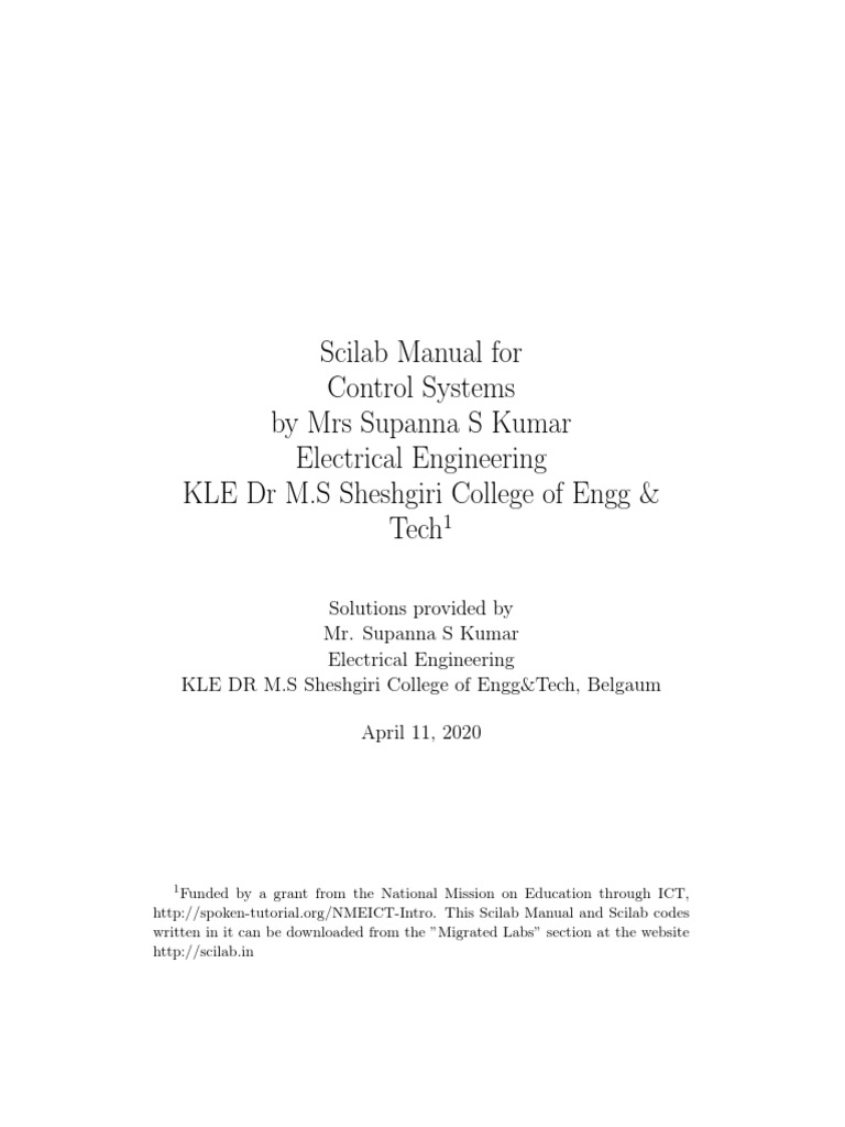 Scilab Manual For Control Systems by Mrs Supanna S Kumar Electrical ...