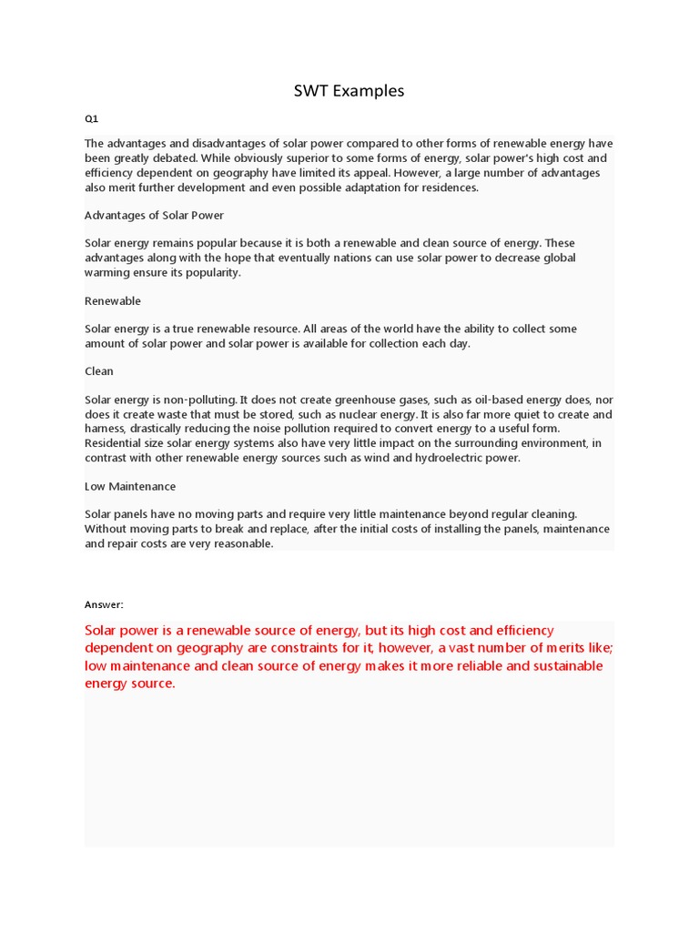 SWT Examples | PDF | Energy Development | Solar Power