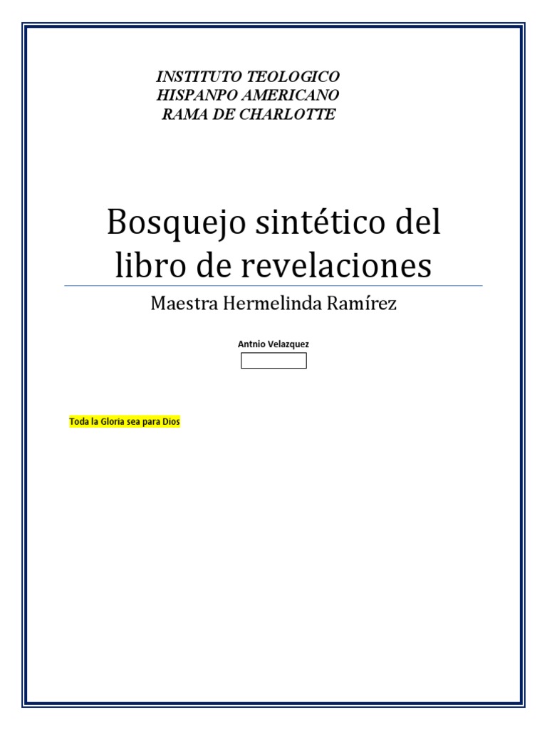 Bosquejo Del Sintetico de Apocalipsis | PDF | Creencia religiosa y doctrina | Textos Religiosos