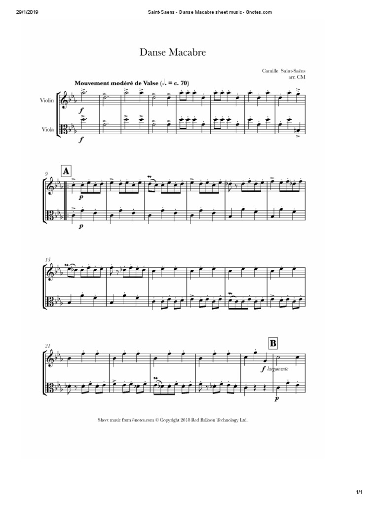 Saint-Saens - Danse Macabre (Violín - Viola) | PDF