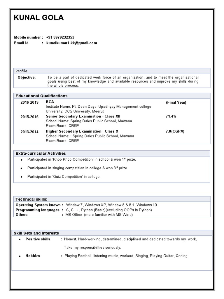 Kunal Gola: Educational Qualifications | PDF | Computing | Computing And Information Technology
