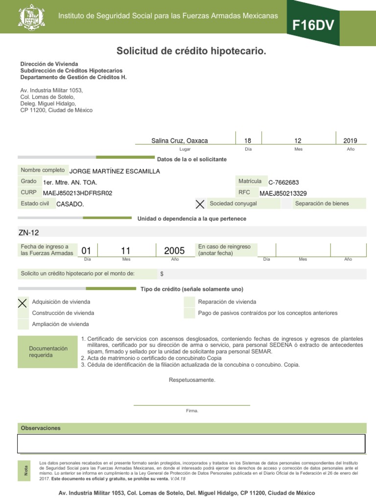 F16DV Solicitud Credito Hipotecario Banjercito | PDF | Hipoteca ...
