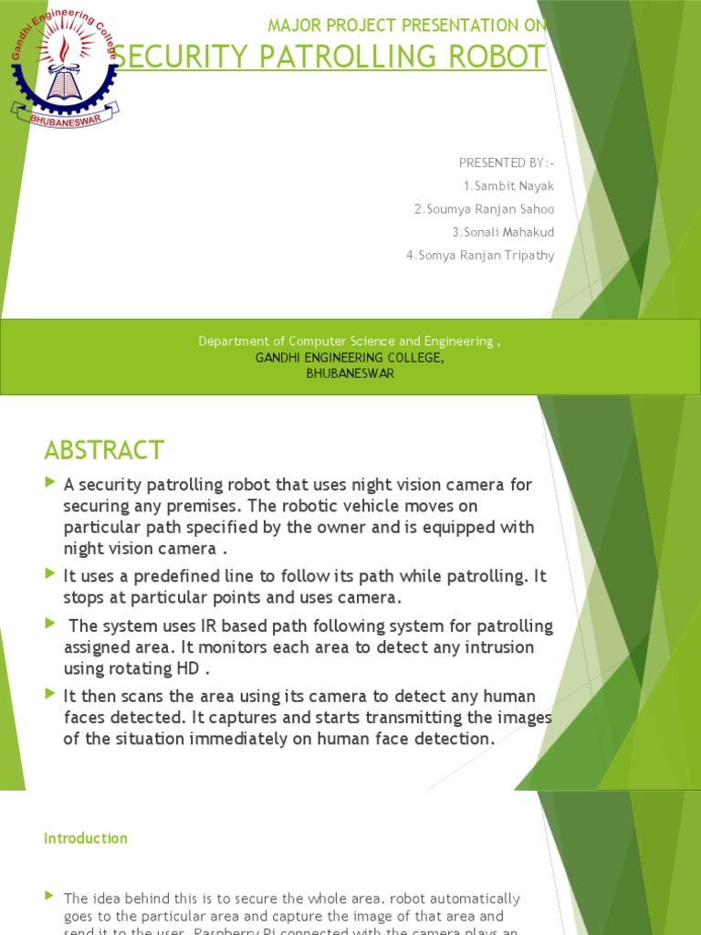 Major Project Presentation On Security Patrolling Robot | PDF | Robot ...