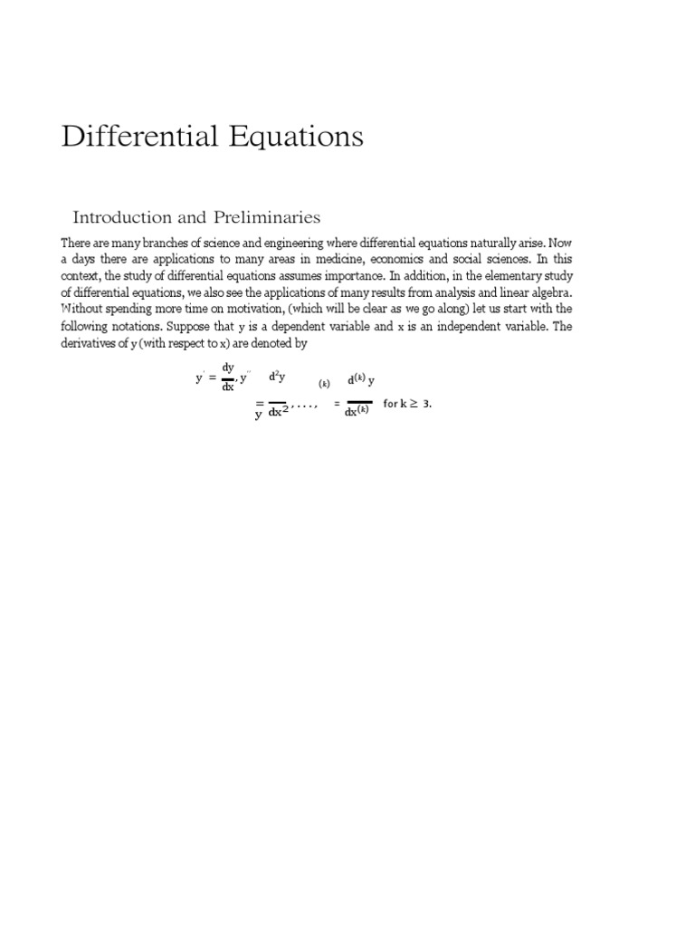 Differential Equations: Introduction and Preliminaries | PDF | Variable (Mathematics) | Equations