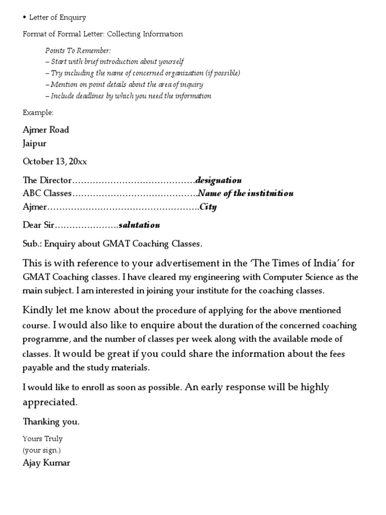Letter of Enquiry | PDF