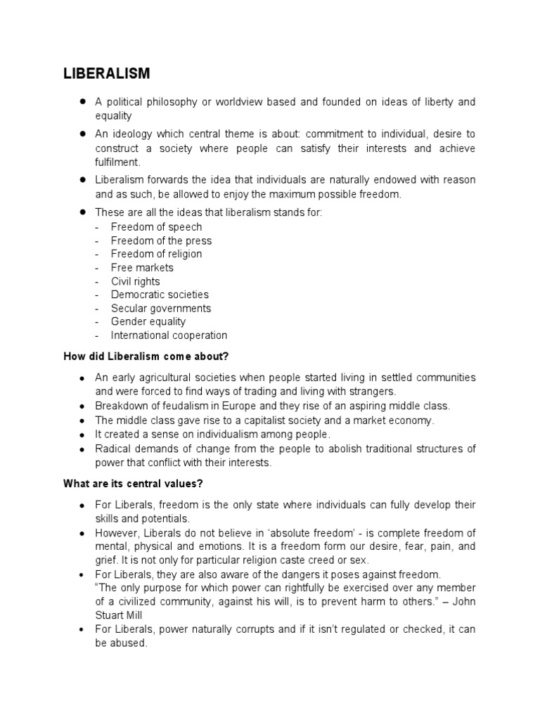 Liberalism: How Did Liberalism Come About? | PDF | Liberalism | Liberty