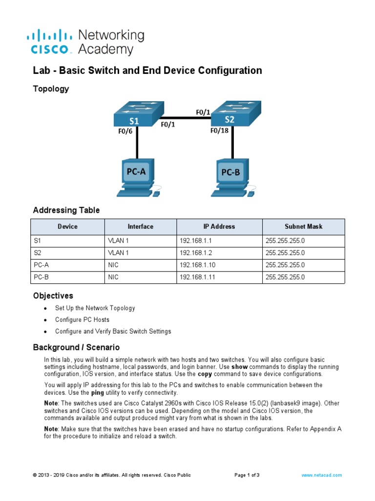 Lab - Basic Switch and End Device Configuration: Topology | PDF ...