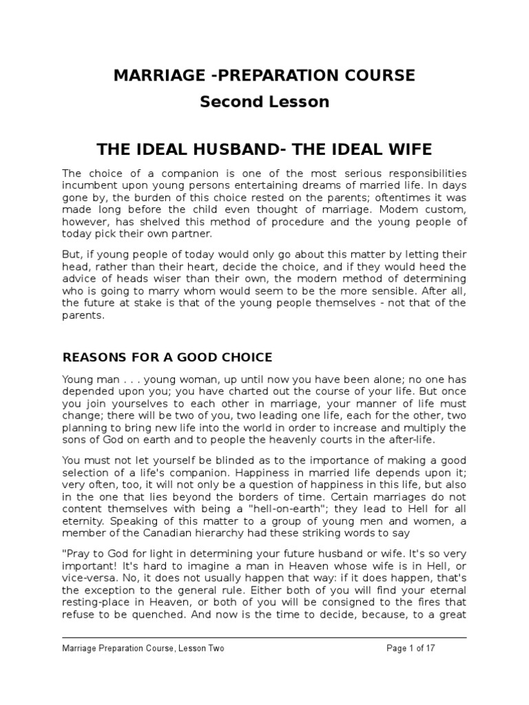 Marriage Preparation Course, Lesson 2 | PDF | Marriage | Wife