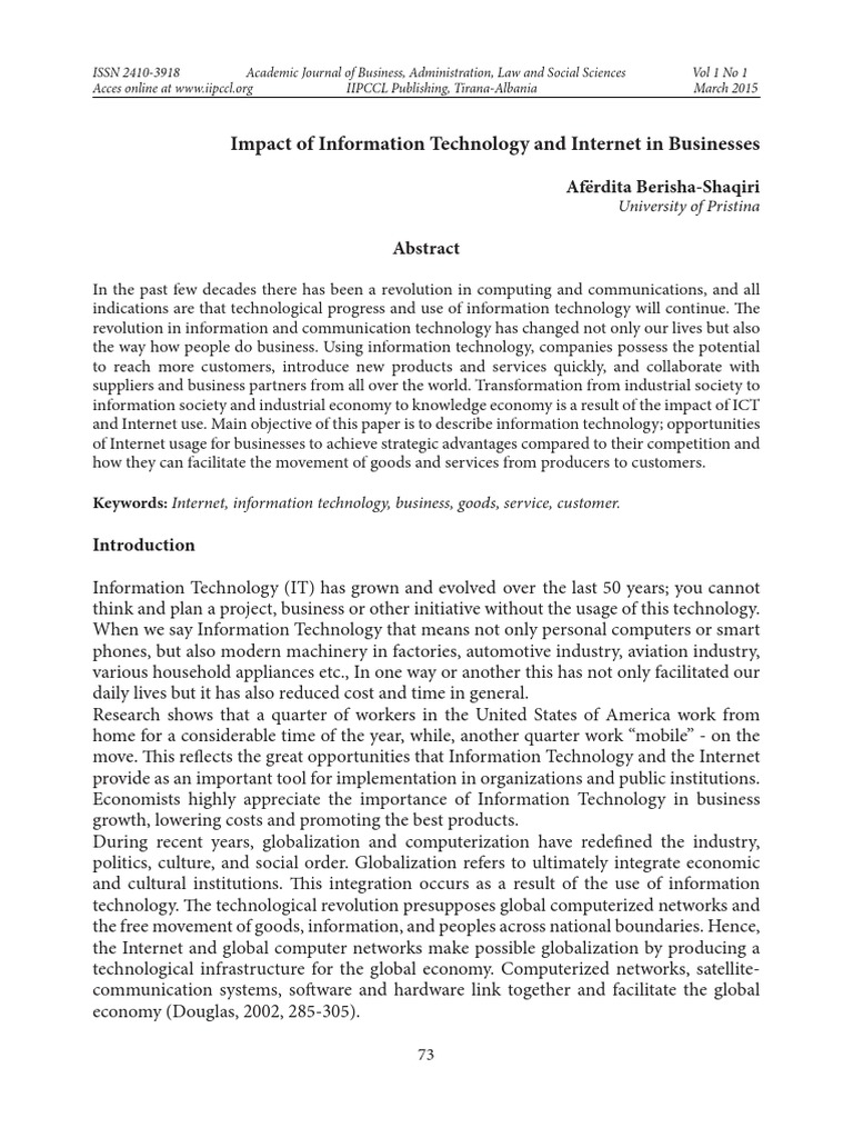Impact of Information Technology and Internet in Businesses: Afërdita ...