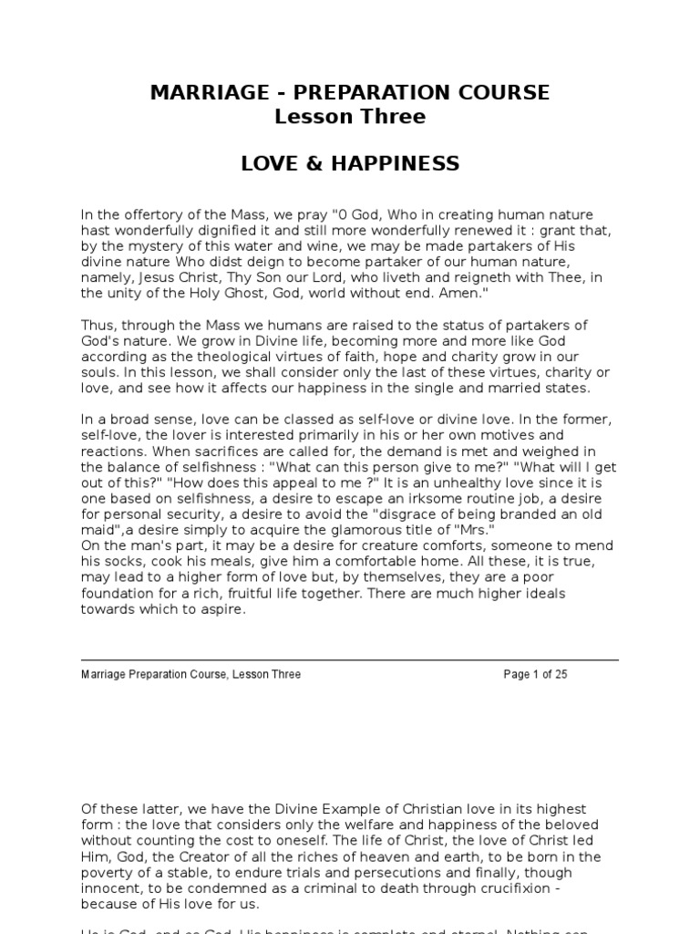Marriage Preparation Course, Lesson 3 | PDF | Marriage | Love
