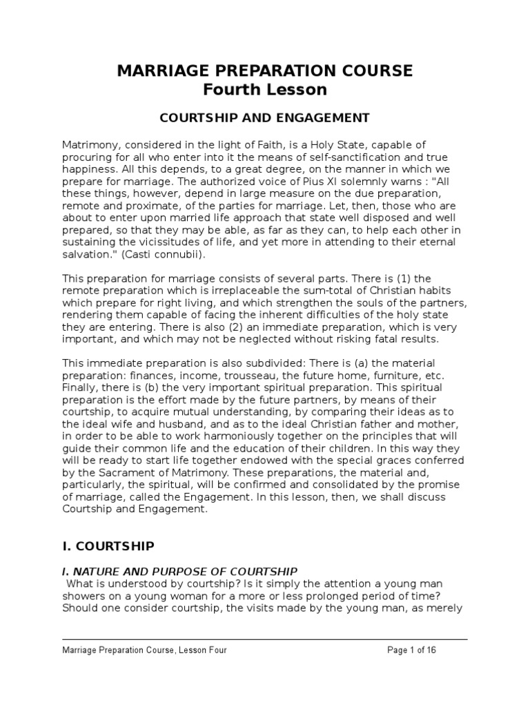 Marriage Preparation Course, Lesson 4 | PDF | Marriage | Engagement