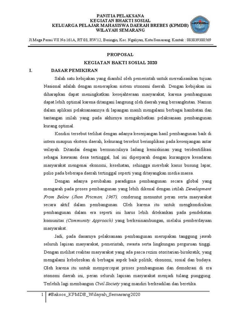Proposal Baksos KPMDB Semarang 2020 | PDF | Ilmu Sosial