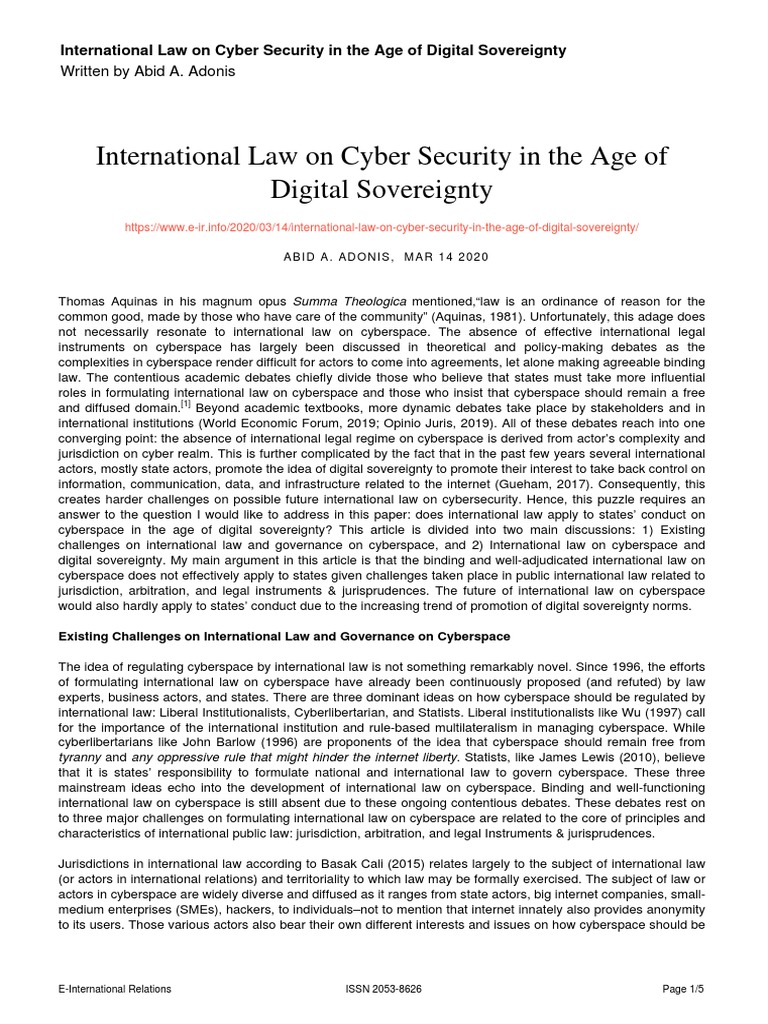 International Law On Cyber Security in The Age of Digital Sovereignty ...