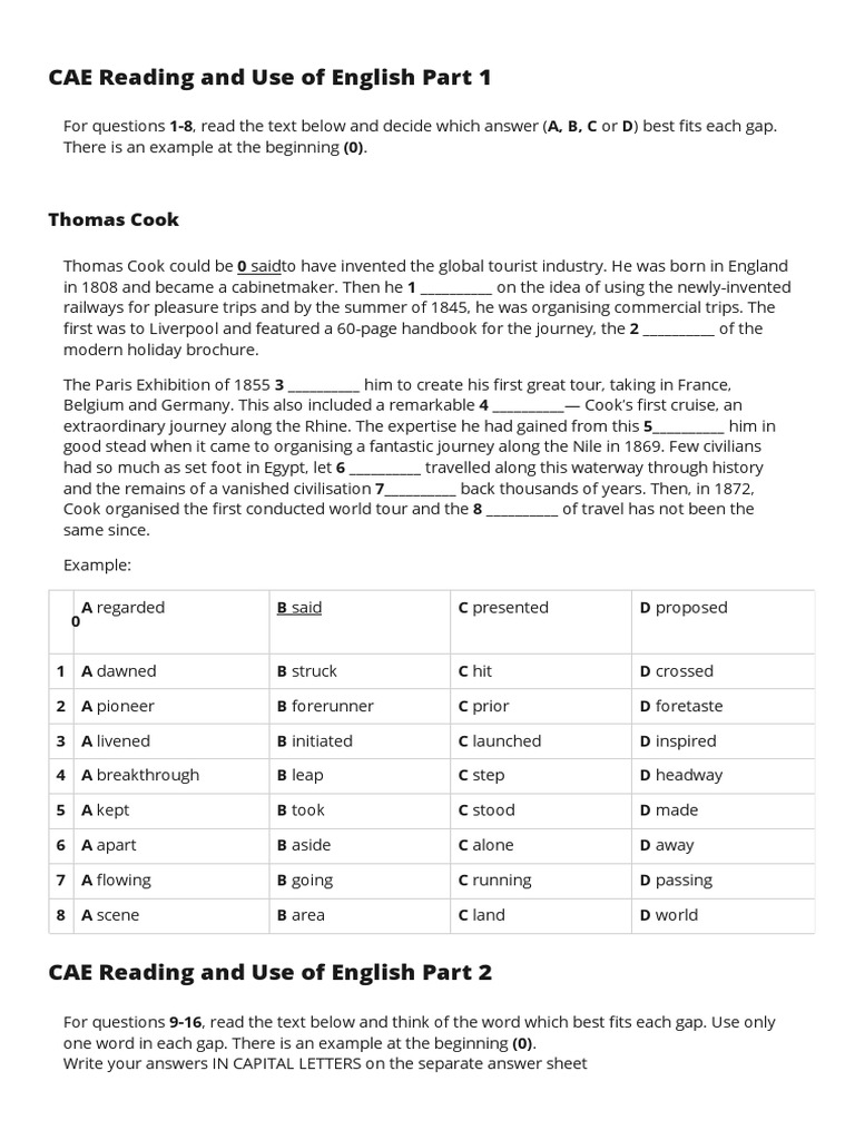 CAE Reading and Use of English Practice Test 3 Printable - EngExam ...