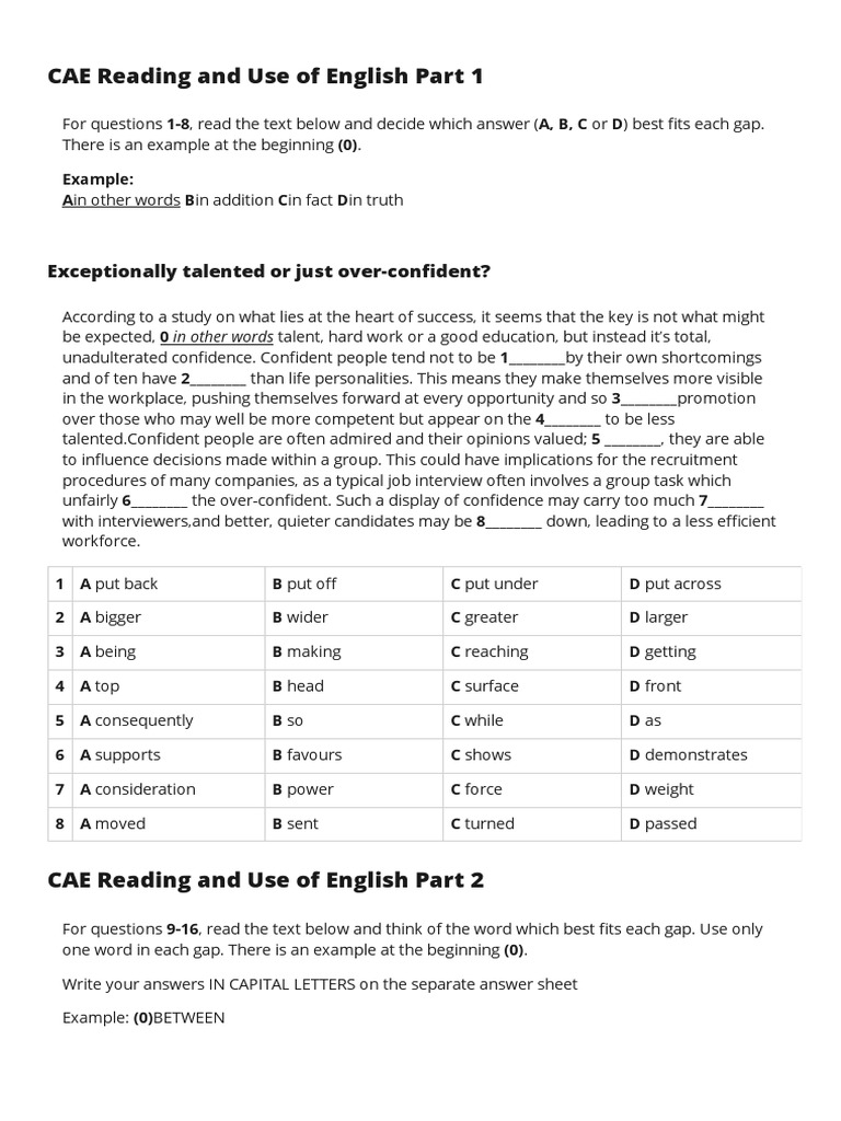 CAE Reading and Use of English Practice Test 5 Printable - EngExam ...