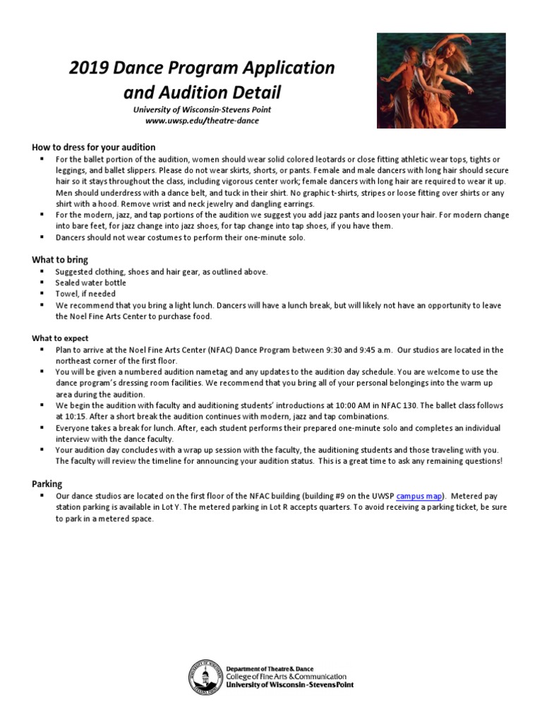 2019 UWSP Dance Program Audition and Interview Detail | PDF | Audition ...