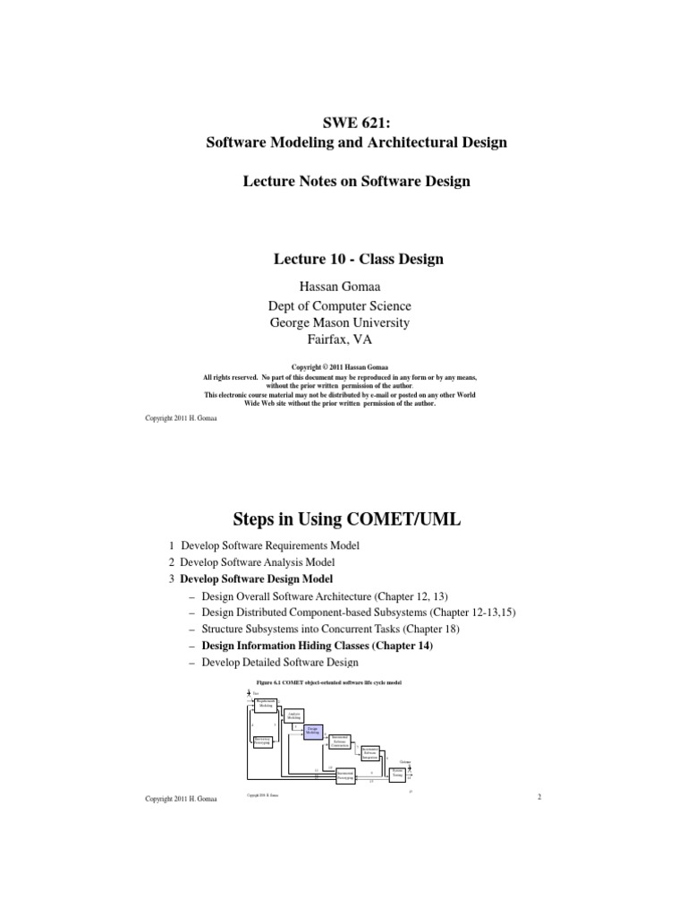 Swe 621 Software Modeling And Architectural Design Lecture Notes On Software Design Pdf
