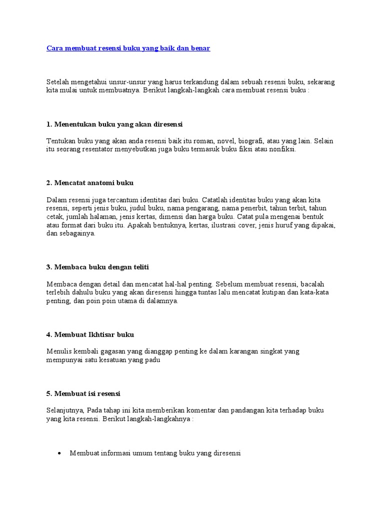 Cara Membuat Resensi Buku Yang Baik Dan Benar | PDF