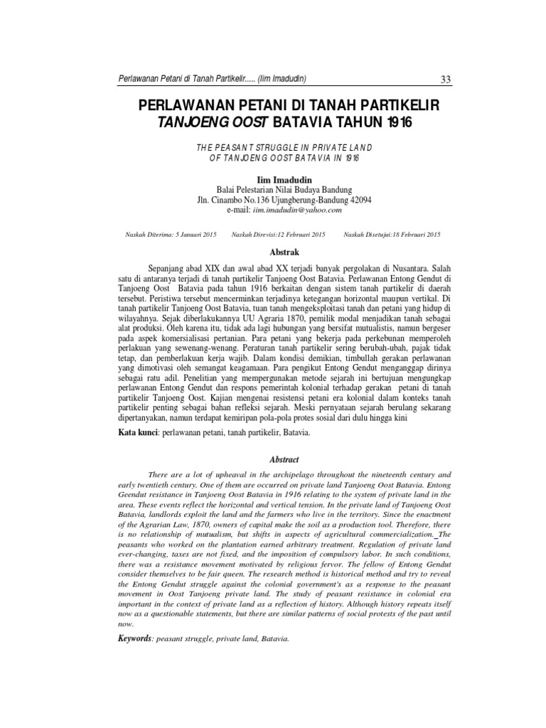 Perlawanan Petani Di Tanah Partikelir Tanjoeng Oos | PDF