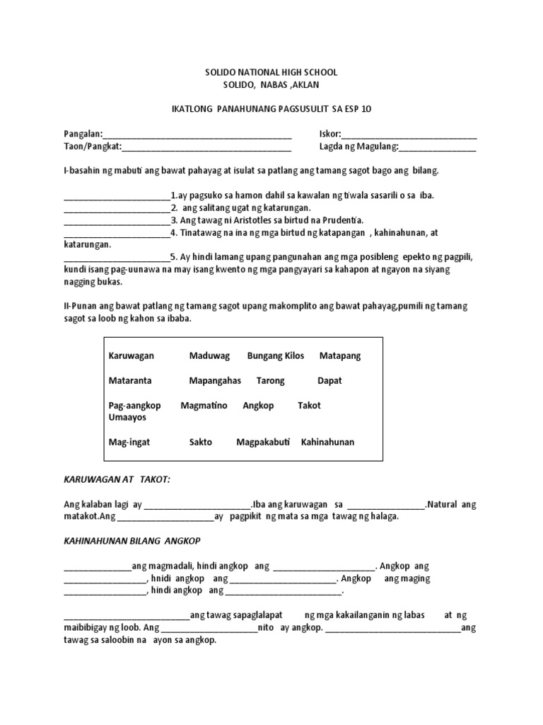 3rd Exam Esp10 | PDF