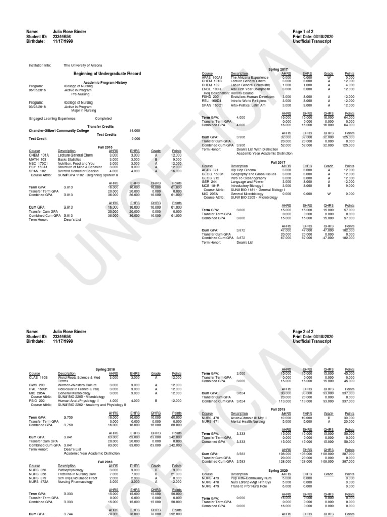 Unofficial Transcript Julia Binder | PDF | Academia | Inquiry