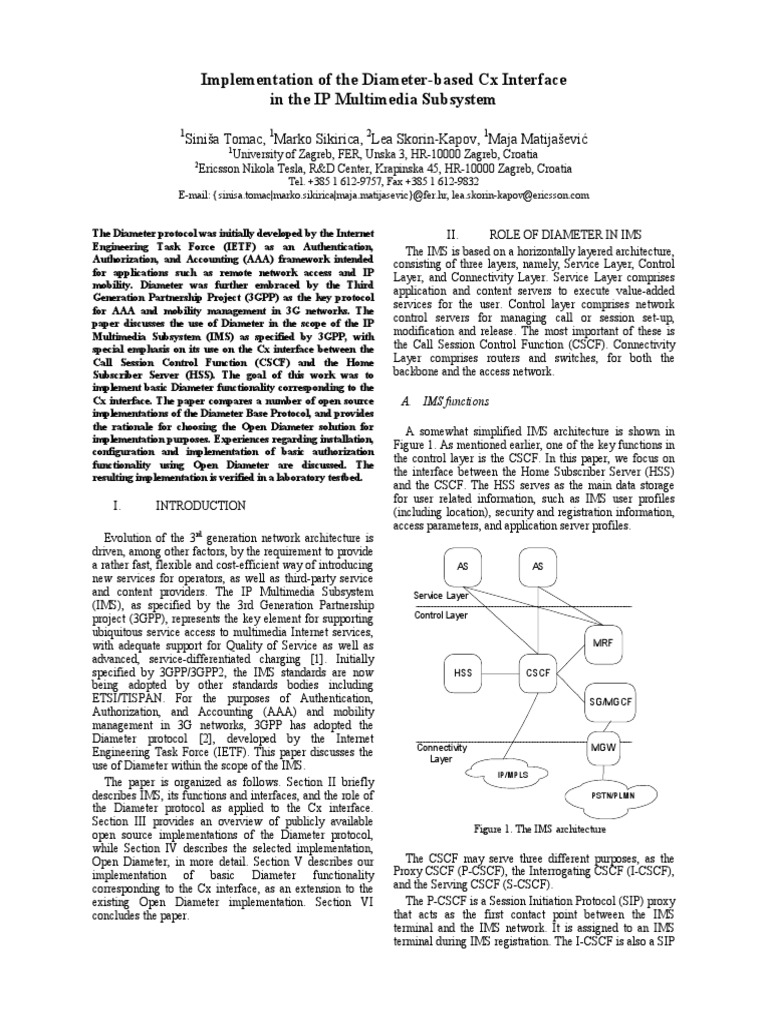 Implementation of The Diameter-Based CX Interface in The IP Multimedia Subsystem | PDF | Ip ...