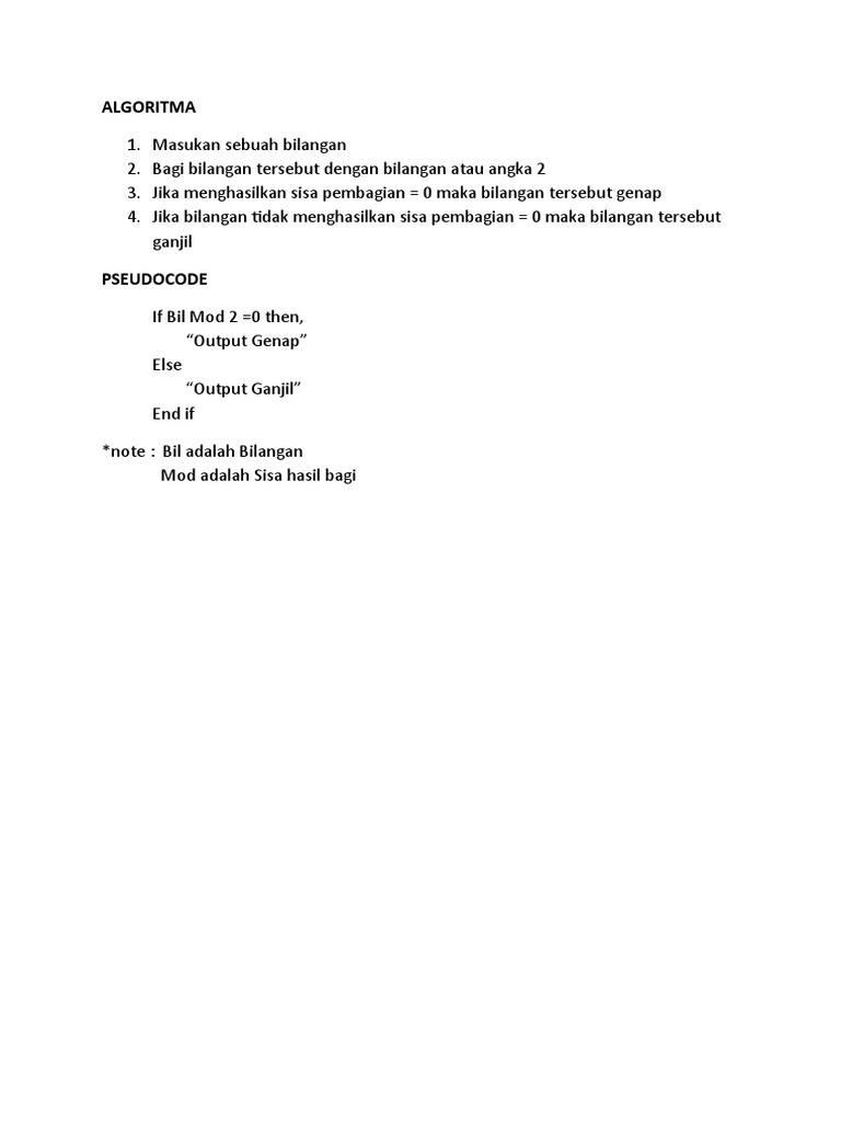 Pseudocode Bilangan Genap & Ganjil | PDF