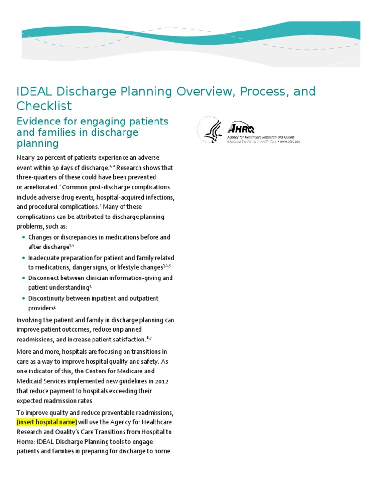 IDEAL Discharge Planning Overview, Process, and Checklist | PDF ...