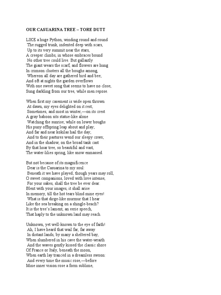 Our Casuarina Tree - Tore Dutt | PDF | Poetry