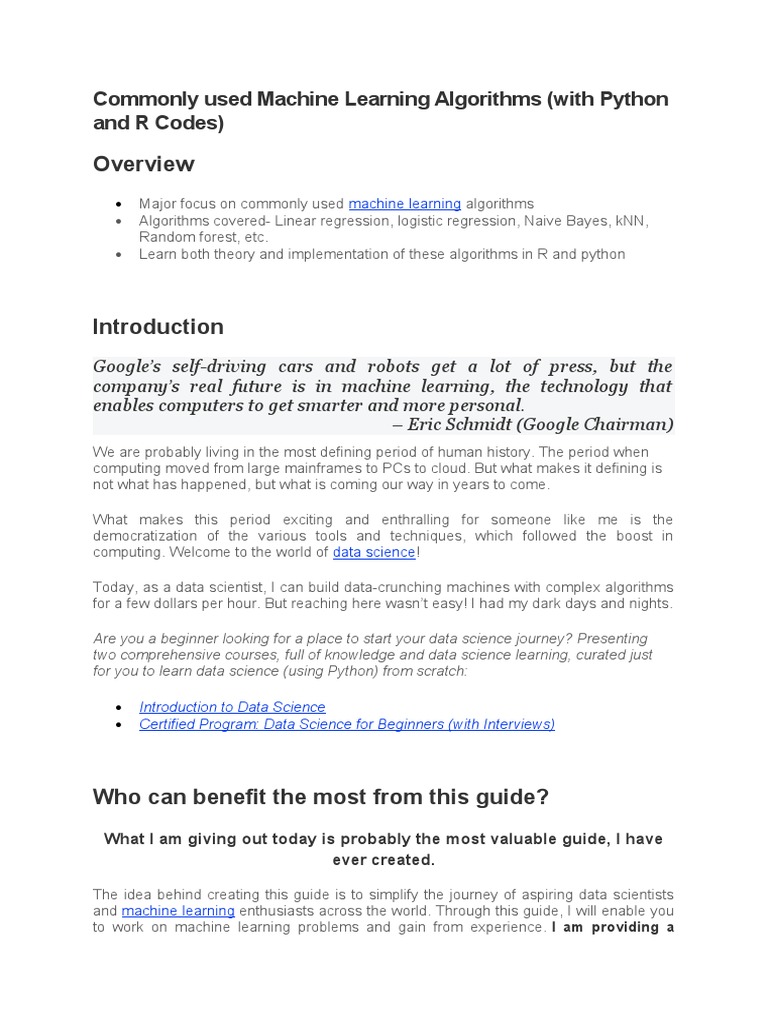 Commonly Used Machine Learning Algorithms | PDF | Regression Analysis ...