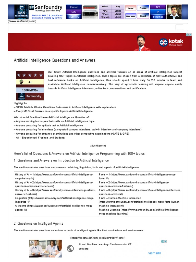 1000 Artificial Intelligence MCQs For Freshers & Experienced ...