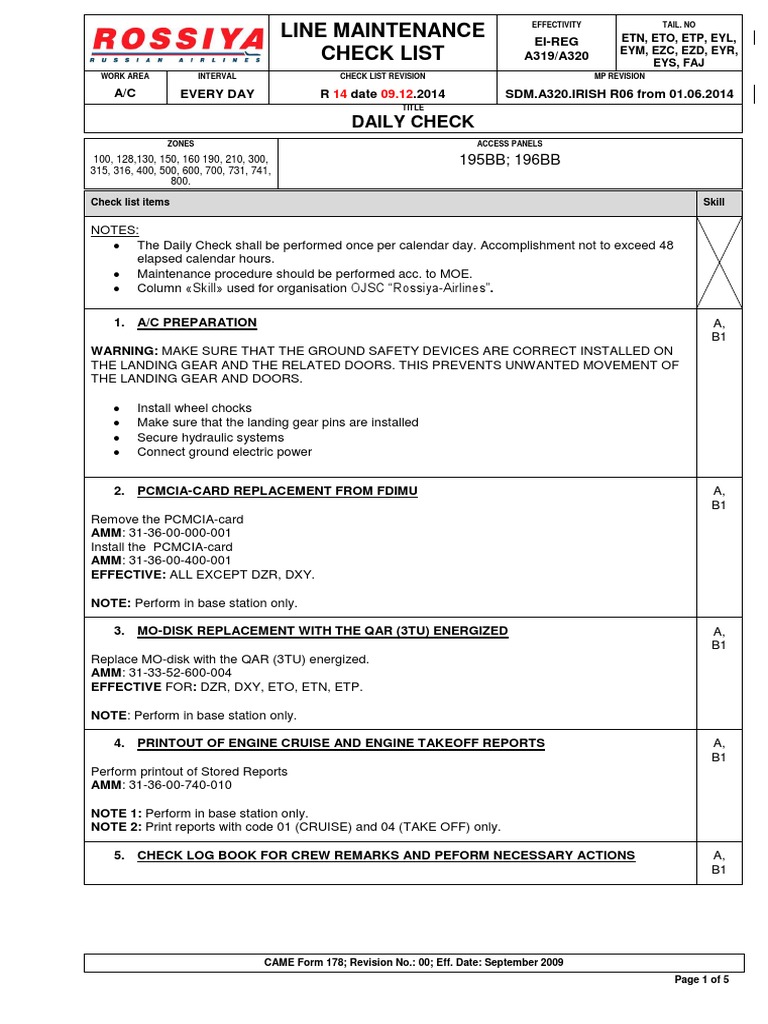 Line Maintenance Check List | Download Free PDF | Tire | Landing Gear