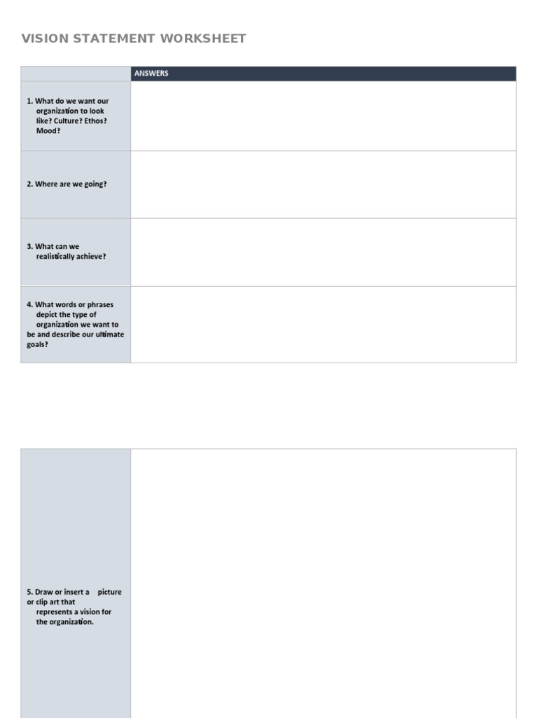 Vision Statement Worksheet: Answers | PDF