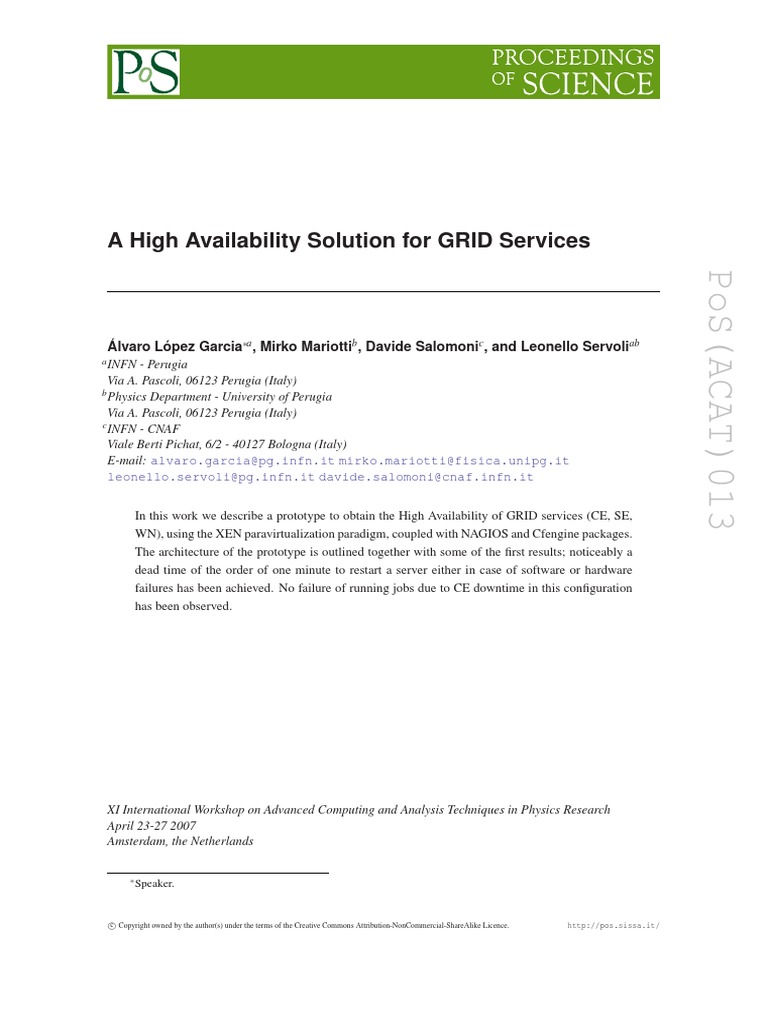 A High Availability Solution For GRID Services | PDF | Grid Computing | Virtualization
