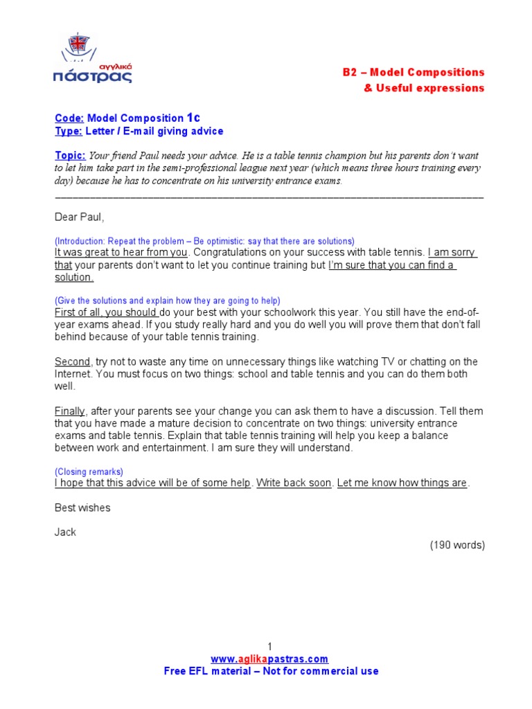 Letter Giving Advice | PDF