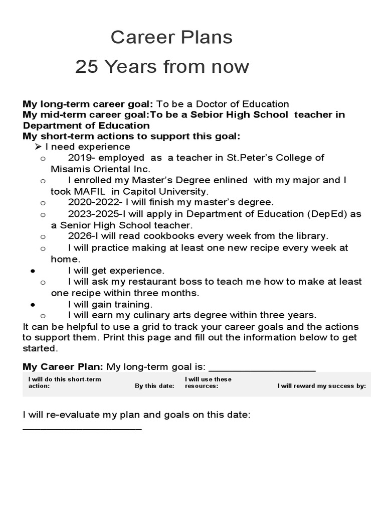 Aspiring Educator's 25-Year Career Plan: Progressing from Teacher to ...