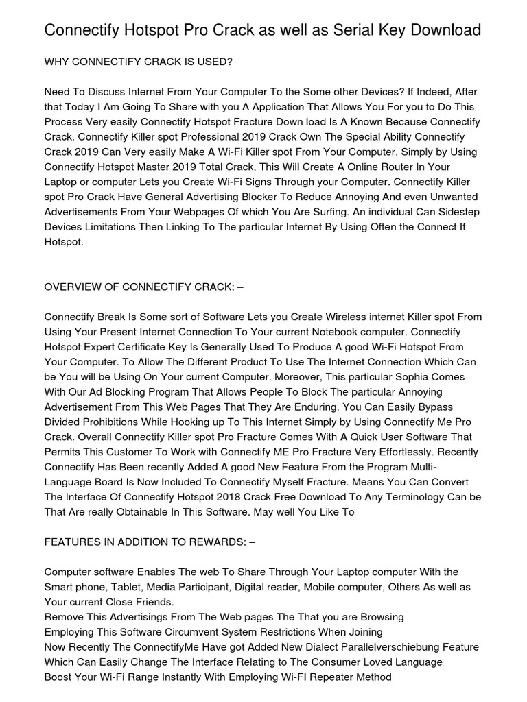 Connectify Hotspot Pro Crack As Well As Serial Key Downloadtegpn PDF | PDF | Wi Fi | Internet