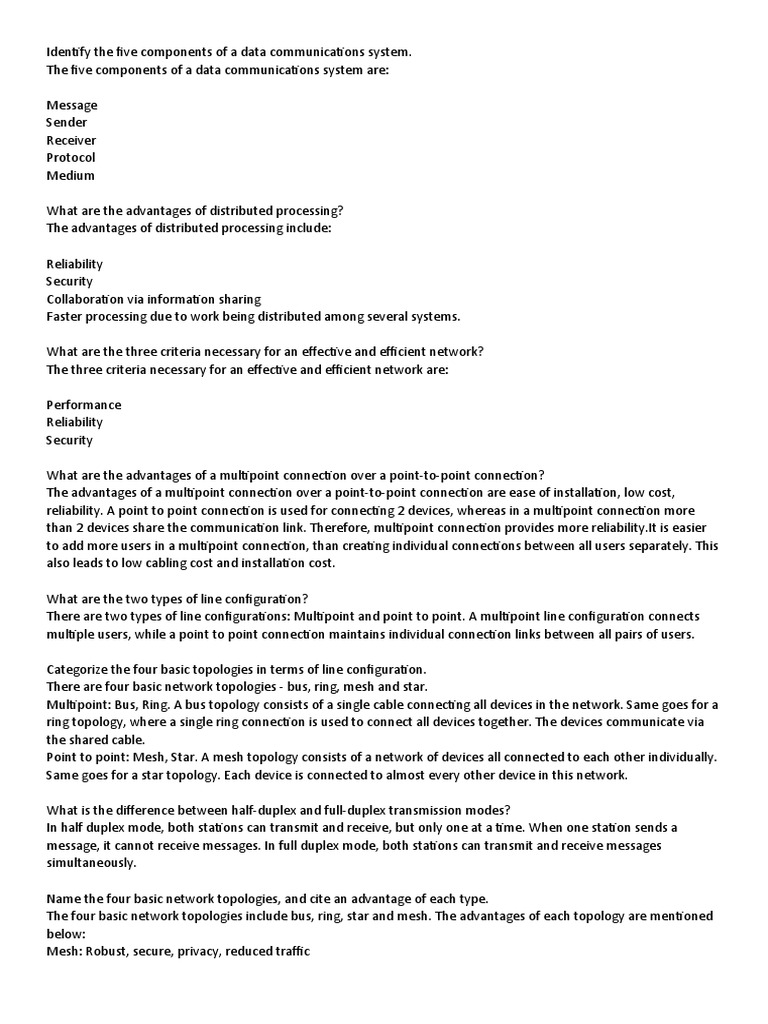 Data Communication And Network Chapter 1 Pdf Network Topology Duplex Telecommunications