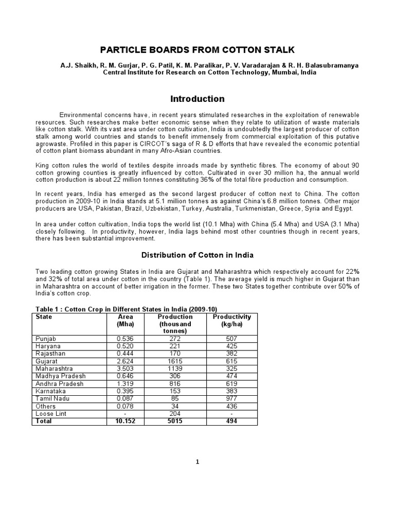 Cotton Stalk Particle Boards | PDF | Cotton | Plywood